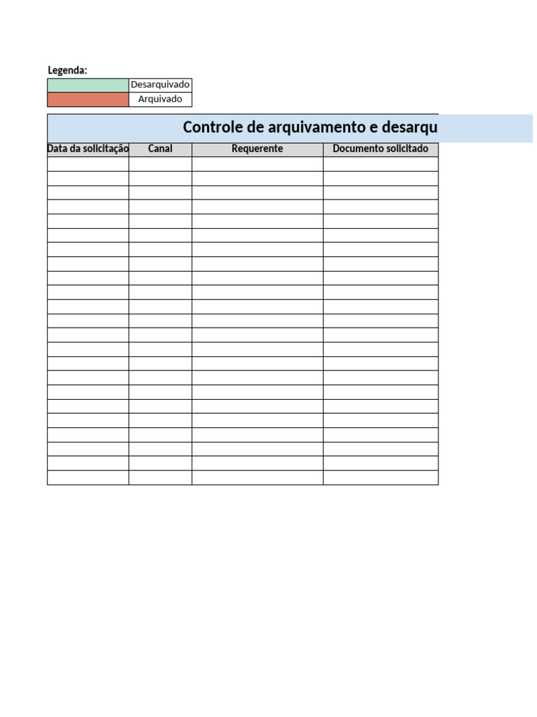 MODELO_CONTROLE DE ARQ E DESARQ DO ARQUIVO | PDF