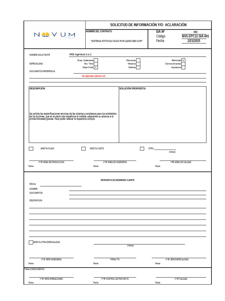 Formato RFI TUBERIA. | PDF | Ingeniería