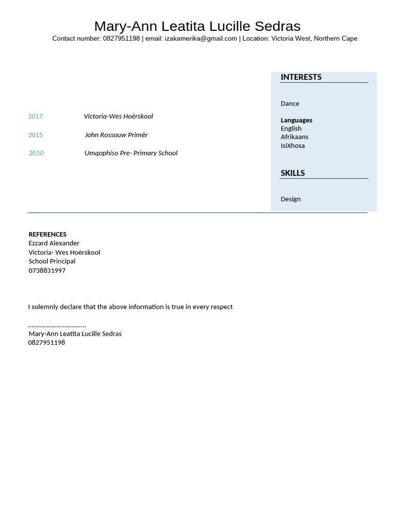 Mary-Ann Sedras: CV and Contact Info | PDF