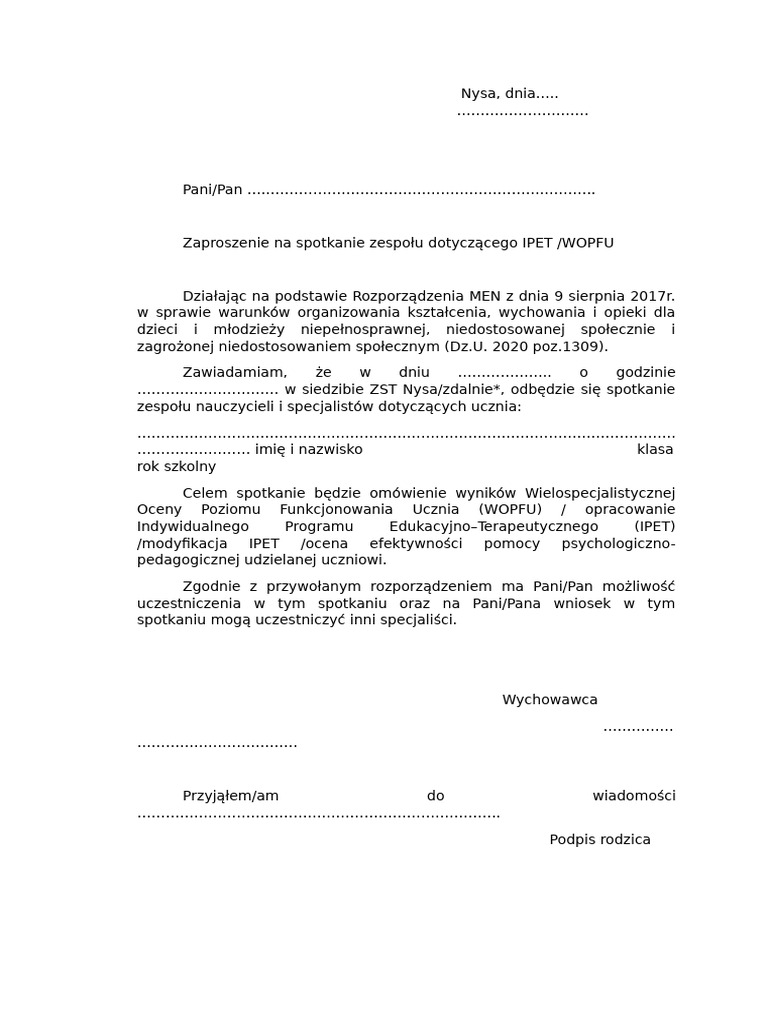 Zaproszenie IPET | PDF