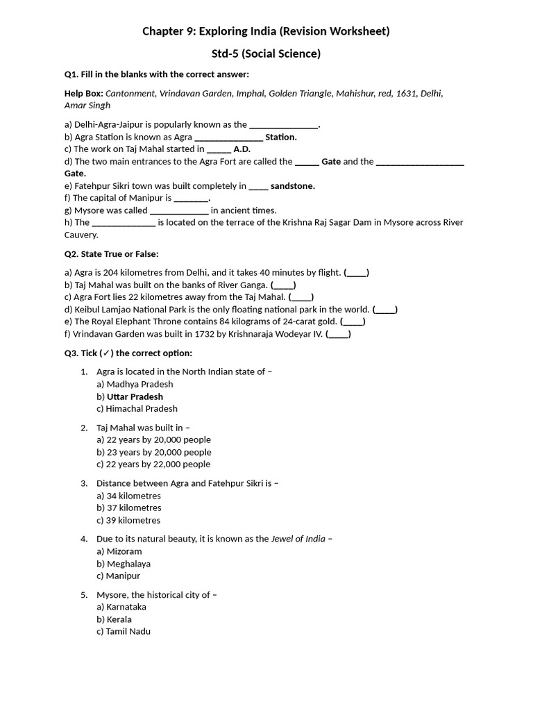 Exploring India Revision Worksheet | PDF