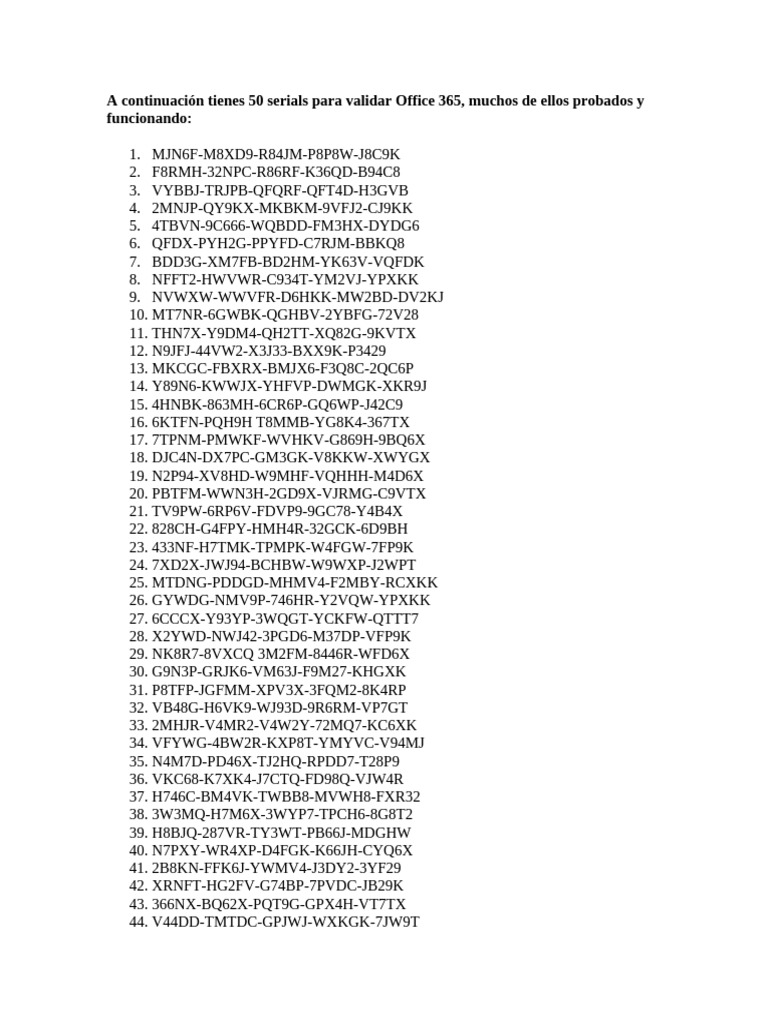 Office 365 Serial Keys List | PDF