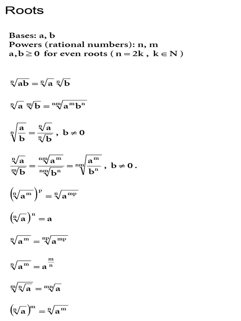 Roots Formulas | PDF