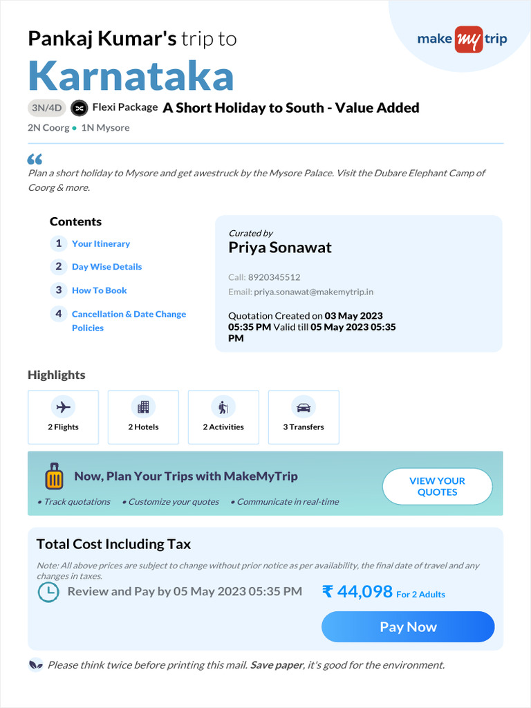 A Short Holiday To South - Value Added | PDF | Fare