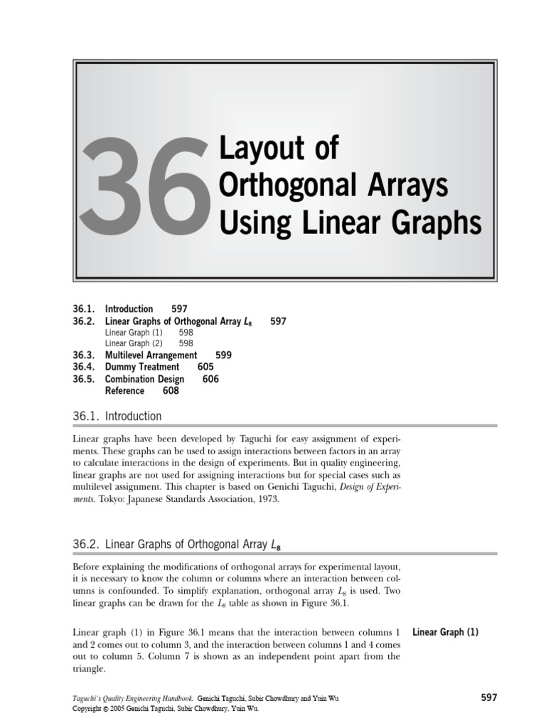 Layout Of Orthogonal Arrays Using Linear Graphs Pdf Matrix 1362