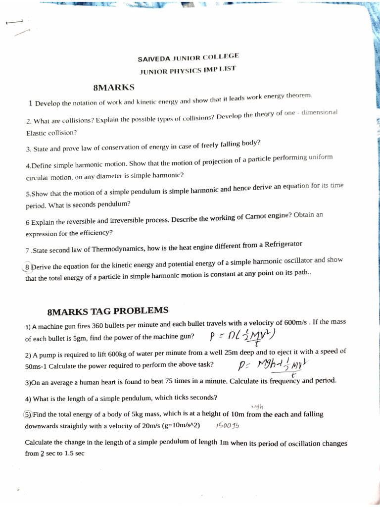 Physics Imp Questions 1-Year 2025 | PDF