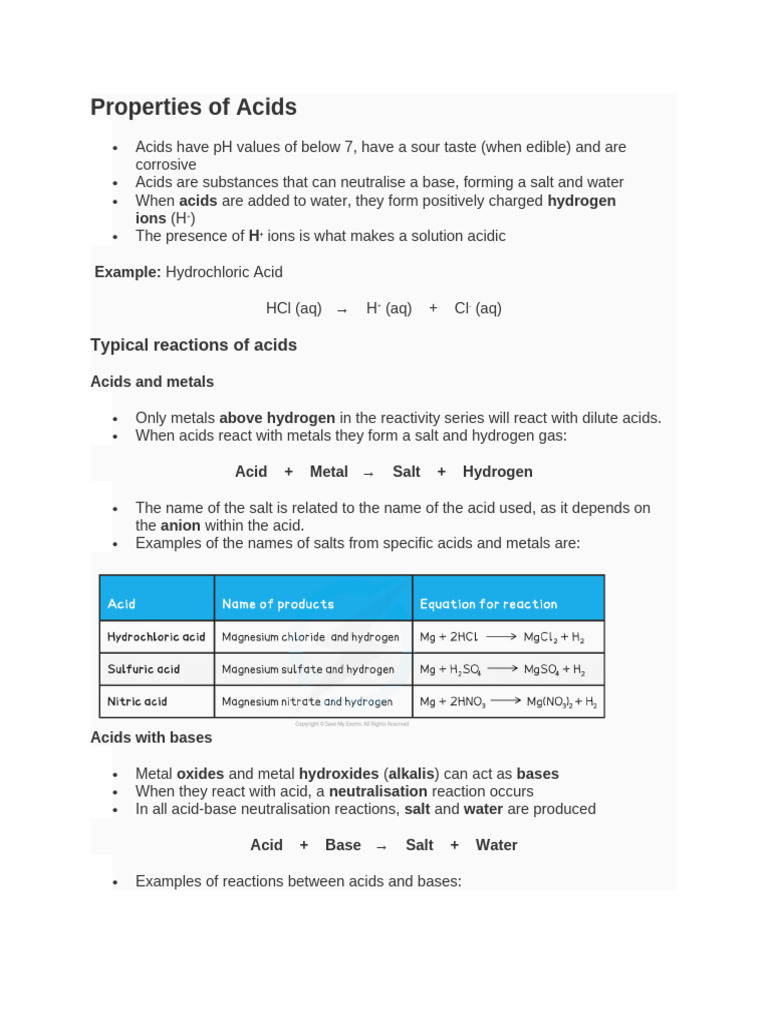 Acid Bases Salts Save My Exams Notes | PDF | Ph | Acid