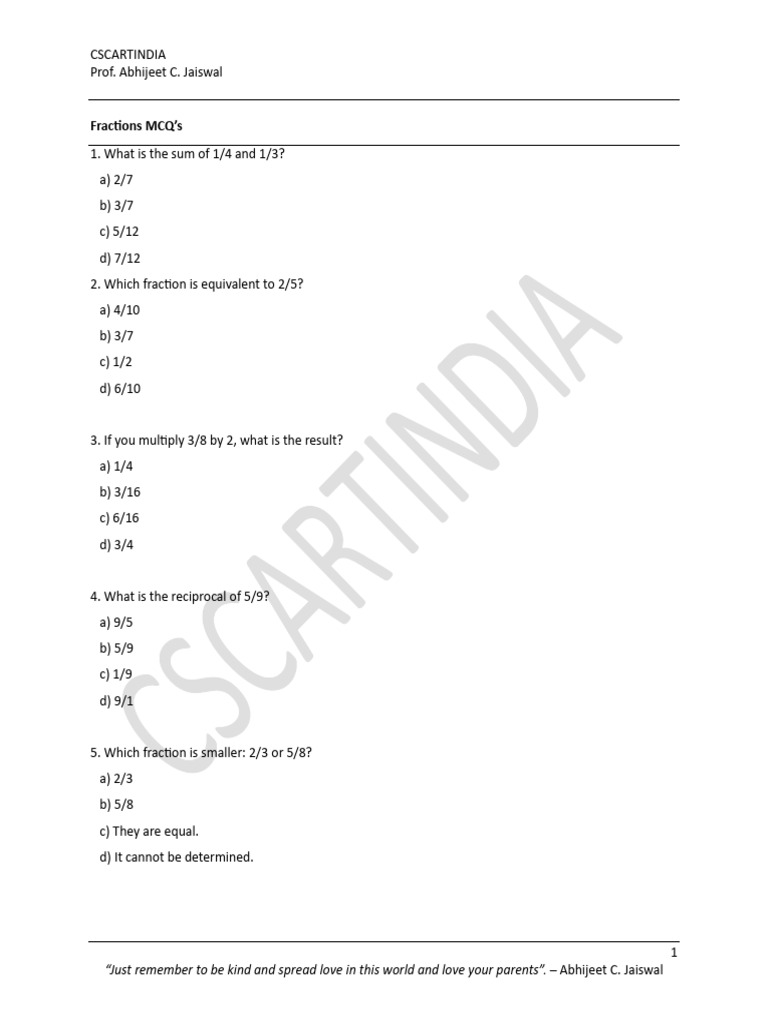 Class 7 Maths Booster: Fractions & Sets | PDF | Interest | Numbers