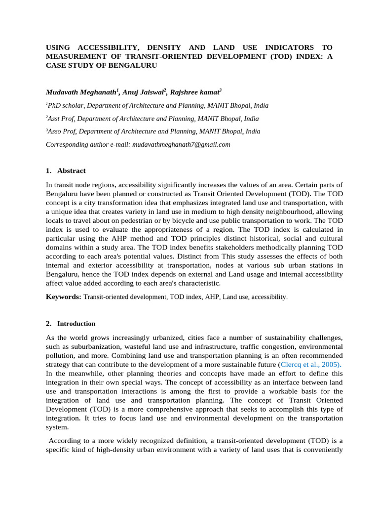 Using Accessibility, Density and Land Use Indicators to Measurement of ...