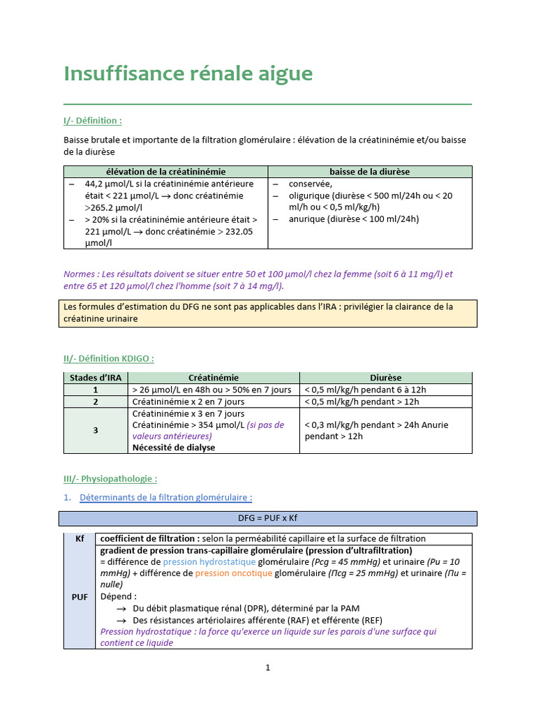 Insuffisance Rénale Aigue : Définition et Types | PDF | Rein ...