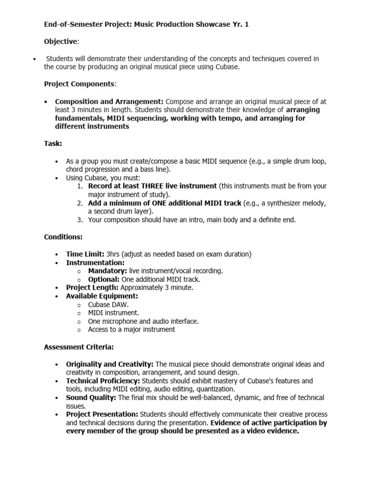 Music Production Project Guidelines Yr. 1 | PDF