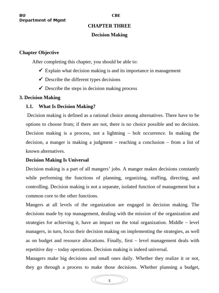 Chapter Three Decision Making | PDF | Decision Making | Cognition