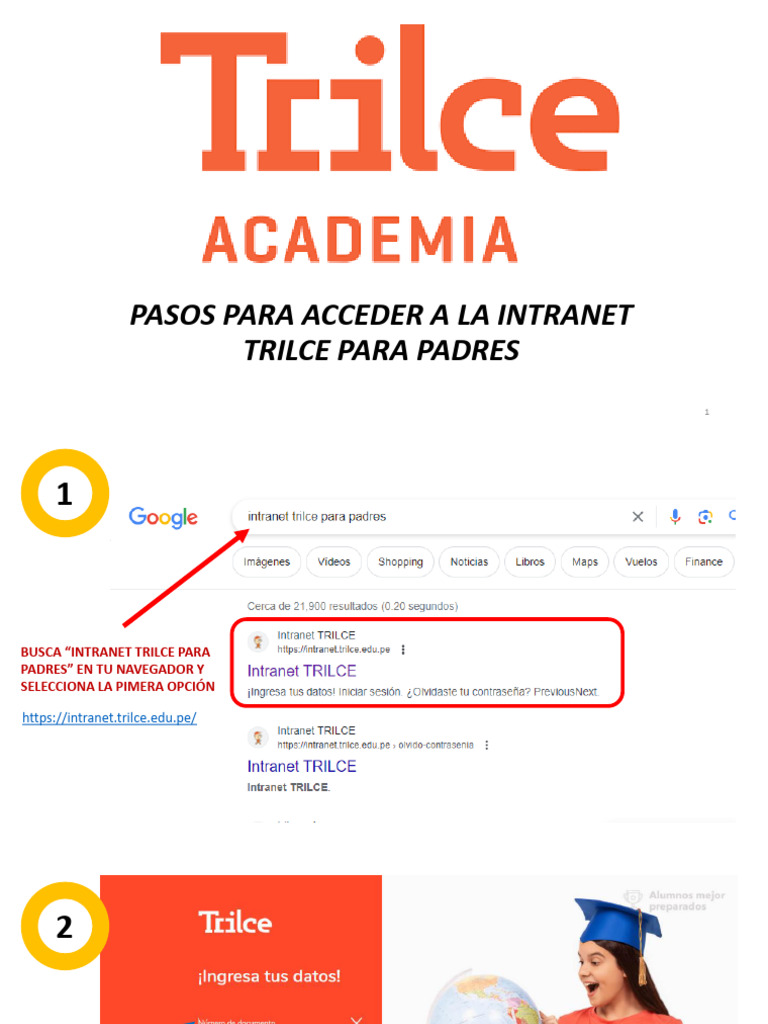 Pasos para Acceder A Intranet Trilce para Padres | PDF