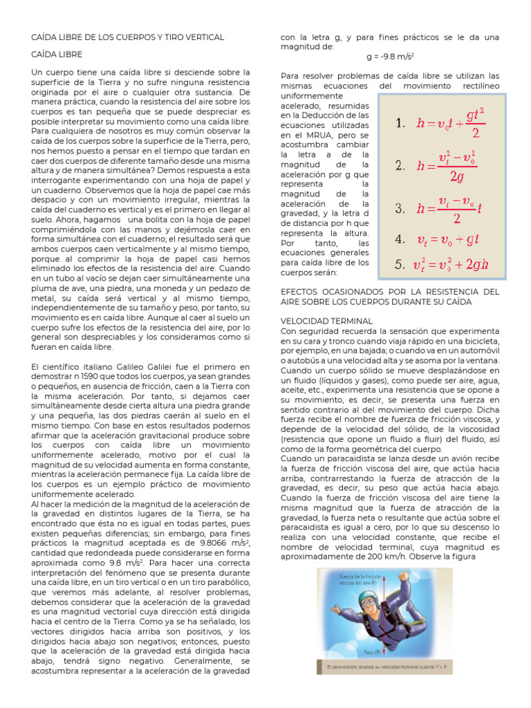 Física de la Caída Libre y Tiro Vertical | PDF | Fuerza | Gravedad