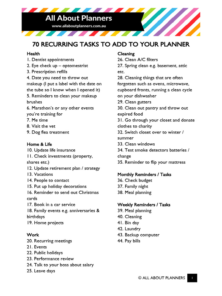 Essential Planner Tasks Checklist | PDF