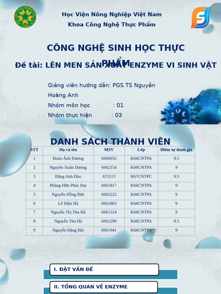 CNSHTP - Nhóm 3 - Lên Men SX Enzyme VSV | PDF