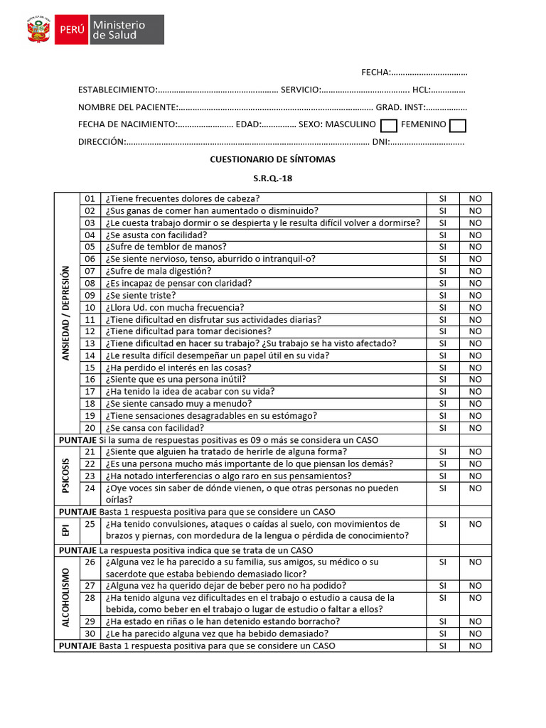 SRQ-18 Ac | PDF | Enfermedades y trastornos | Enfermedades y trastornos ...