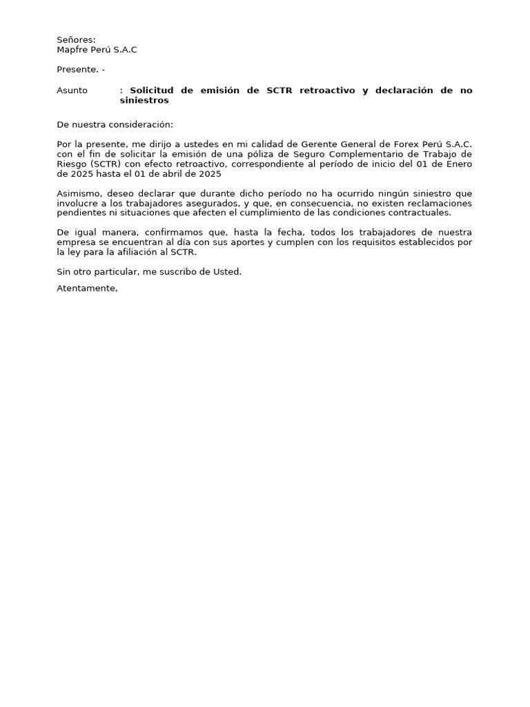 Solicitud de SCTR Retroactiva | PDF