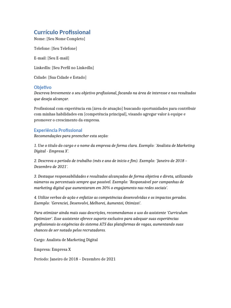 Modelo--de--Currículo--ATS | PDF | Marketing | Marketing digital
