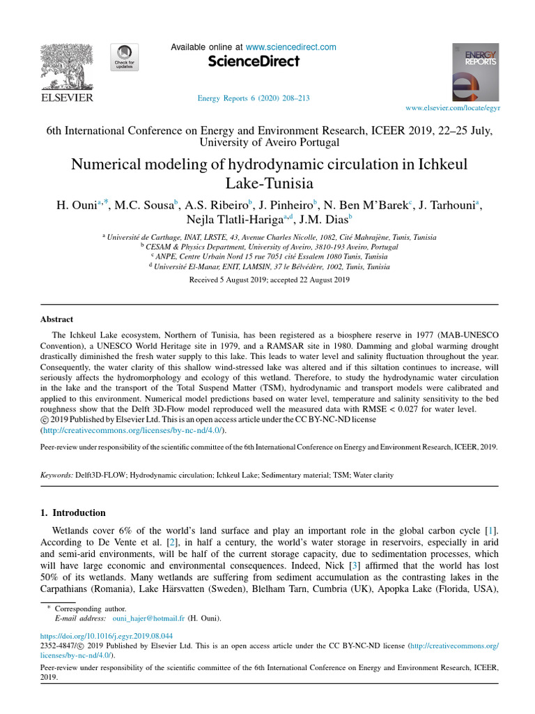Numerical Modeling of Hydrodynamic Circulation in Ichkeul L - 2020 ...