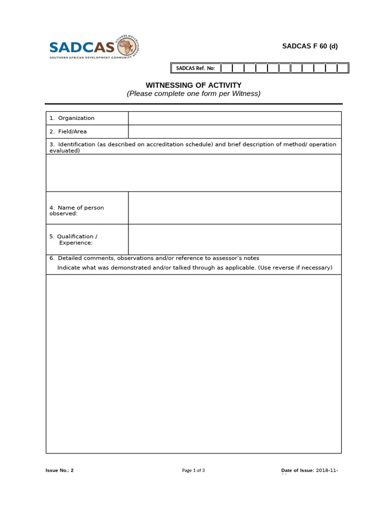 SADCAS F 60 (D) - Witnessing of Activity (Issue 2) | PDF
