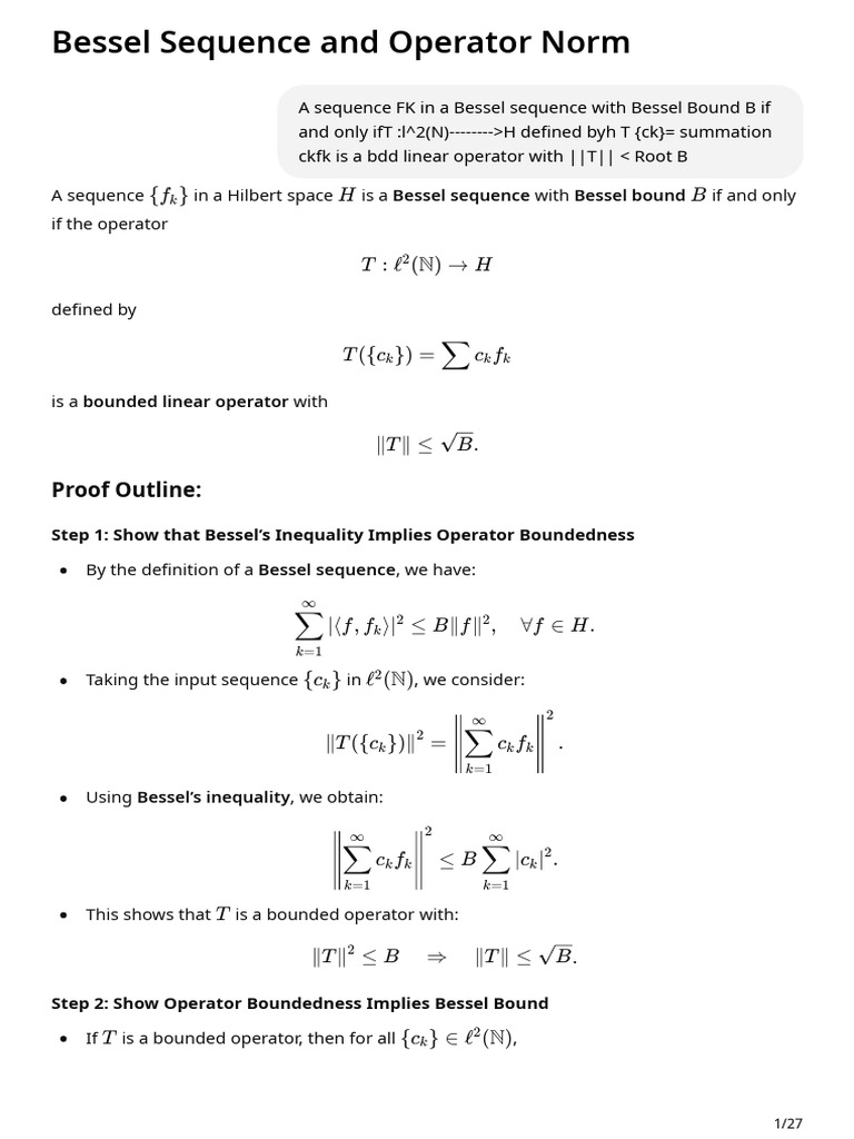 Bessel Sequence and Operator Norm | PDF | Hilbert Space | Vector Space