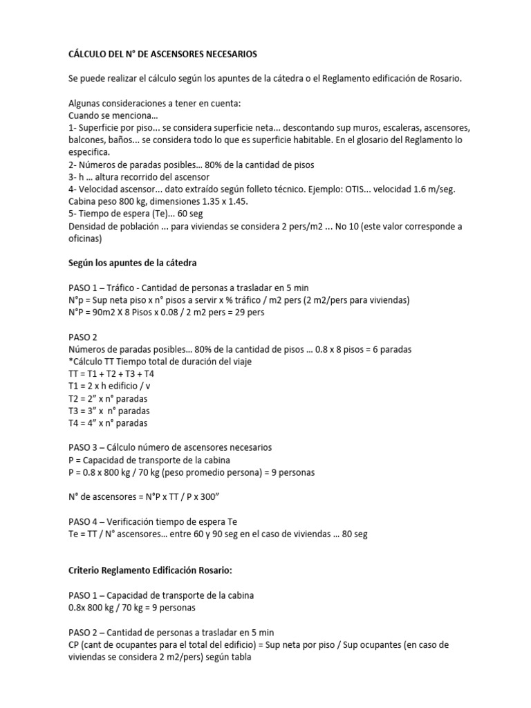 Cálculo Ascensores - Consideraciones Generales | PDF | Ascensor