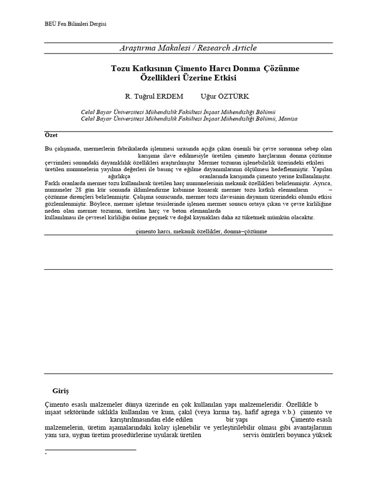 Mermer Tozu Katk - S - N - N - Imento Harc - Donma - Z - Nme - Zellikleri - Zerine Etkisi ...