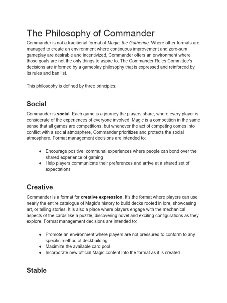 Commander Philosophy & Rules | PDF