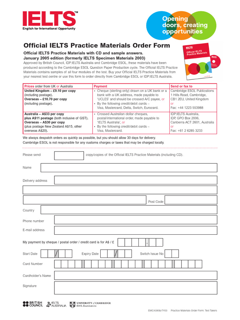 IELTS Practice Materials Order Form | PDF | International English ...