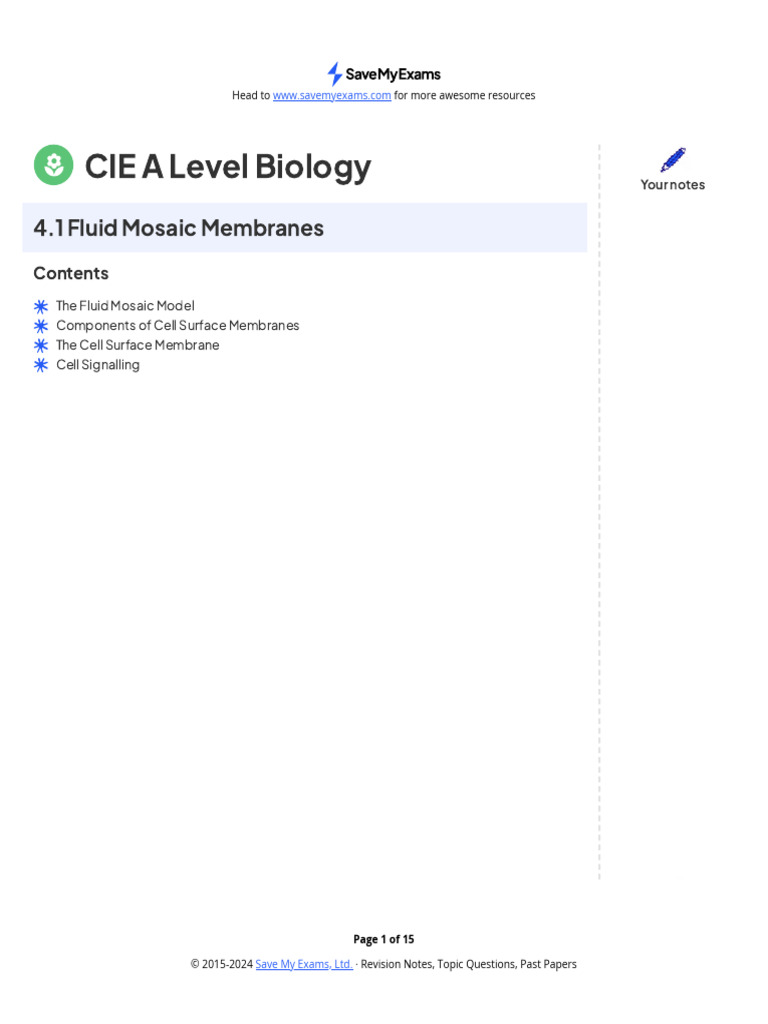 4.1 Fluid mosaic membranes | PDF | Cell Membrane | Cell Signaling