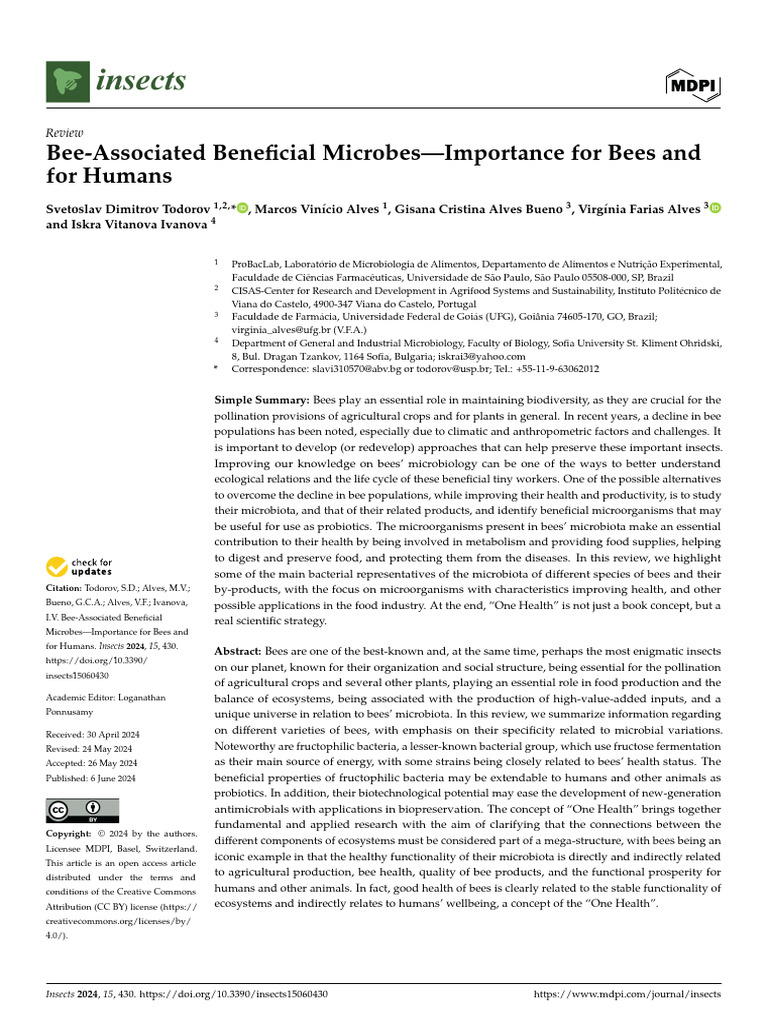 Bee-Associated Beneficial Microbes-Importance For Bees and | PDF ...