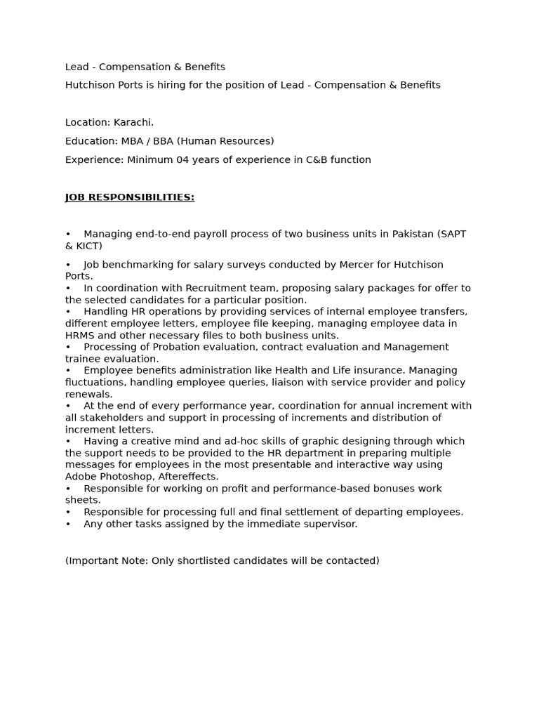 Lead - Compensation & Benefits | PDF