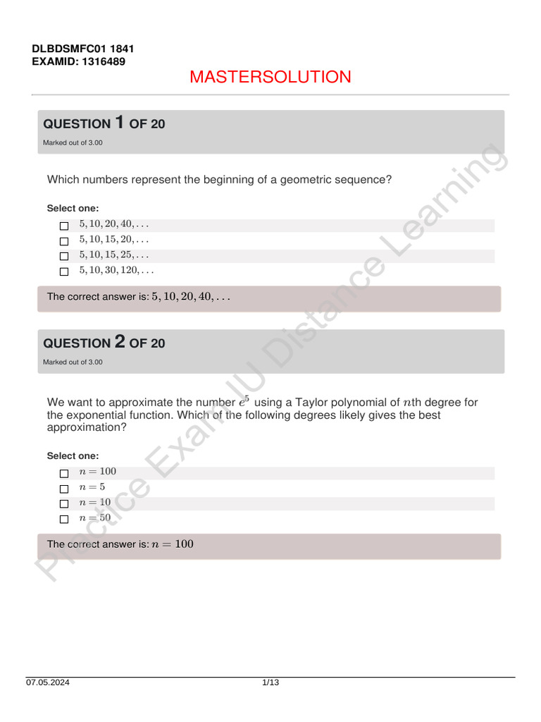 Practice Exam for IU Distance Learning | PDF | Mathematics ...