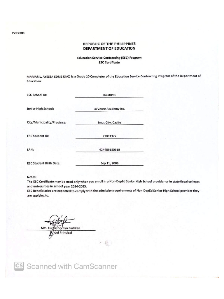 Esc Certificate Compressed | PDF