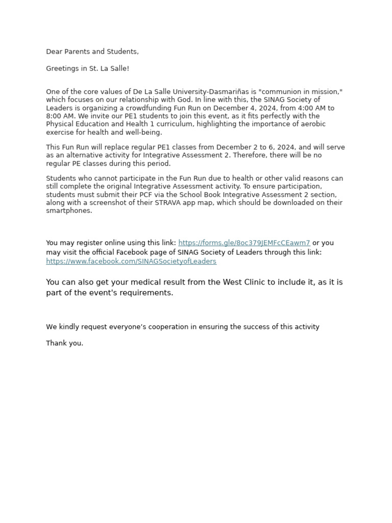 FUN RUN Letter Draft (3) 2 | PDF