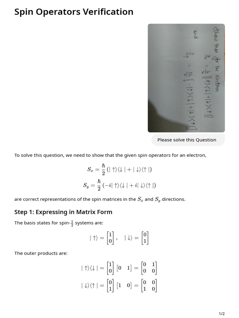 Spin Operators Verification | PDF | Spin (Physics) | Theoretical Physics