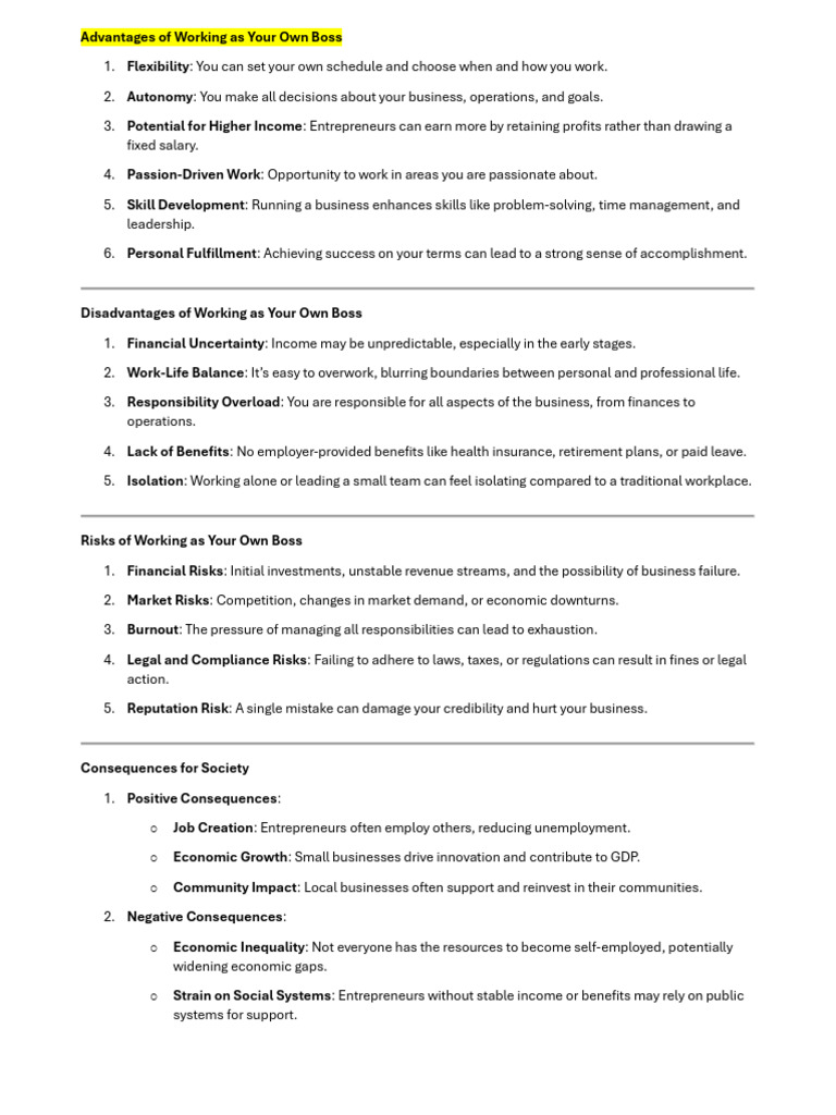 Self-Employment vs. Salaried Employment | PDF | Employment ...