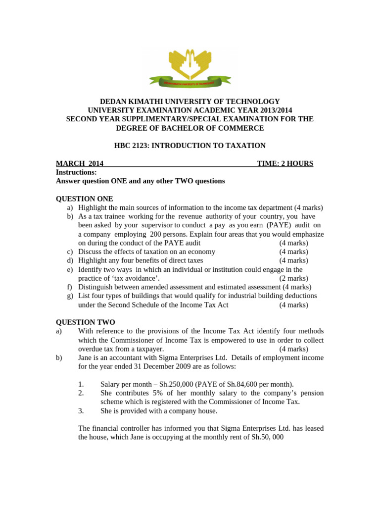 HBC 2123 Introduction To Taxation | PDF | Expense | Taxes