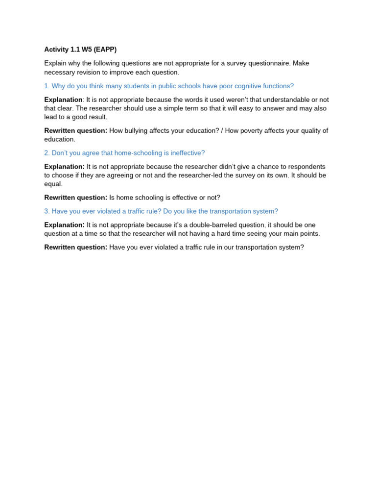 Improving Survey Questions for Clarity | PDF
