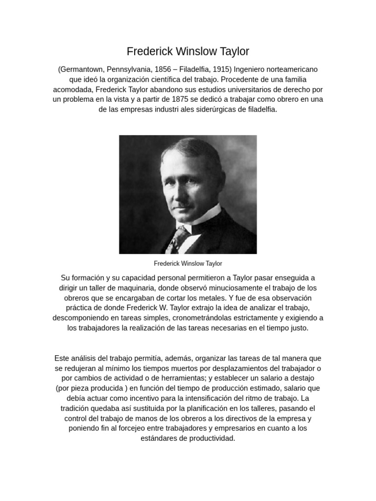 Frederick Taylor y el Taylorismo | PDF | Sector secundario de la ...