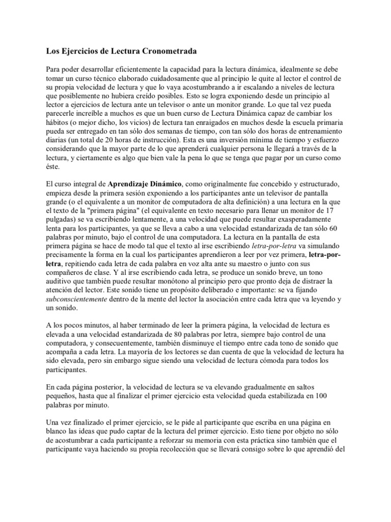 Los Ejercicios de Lectura Cronometrada | PDF | Lectura (proceso) | Memoria