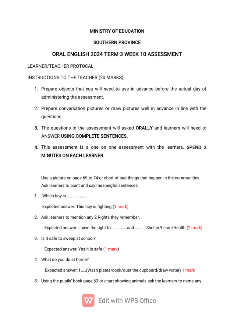 Oral English Assessment Guide 2024 | PDF