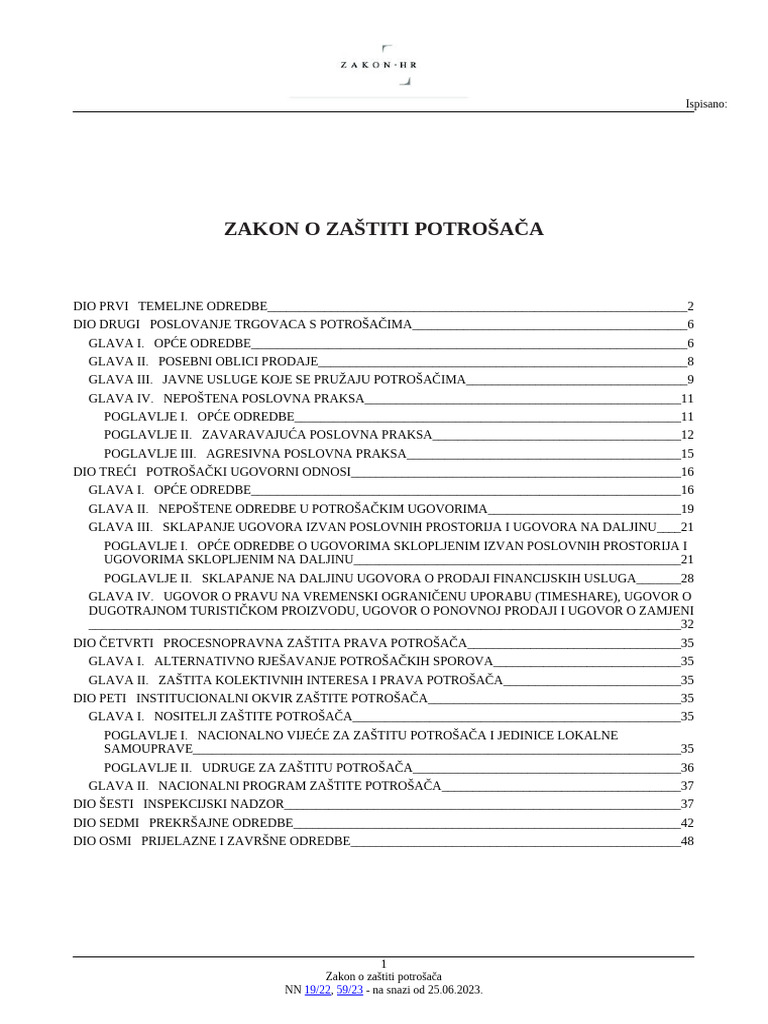 Zakon o Zastiti Potrosaca 2023 | PDF