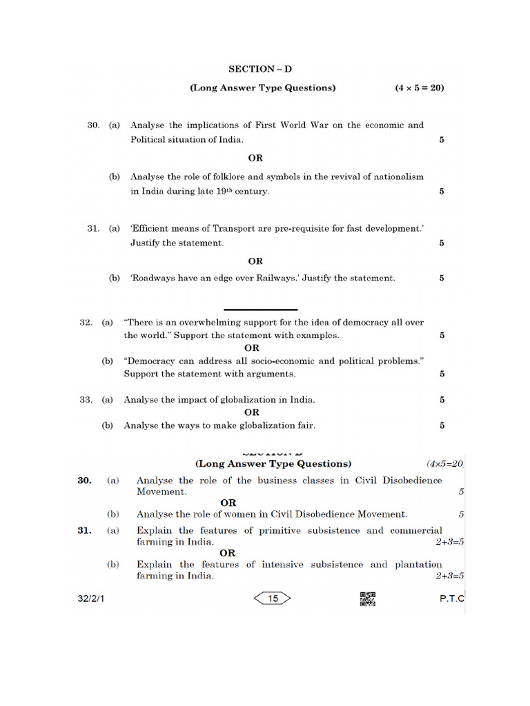 Pyq Class Social Science 2023-24 | PDF