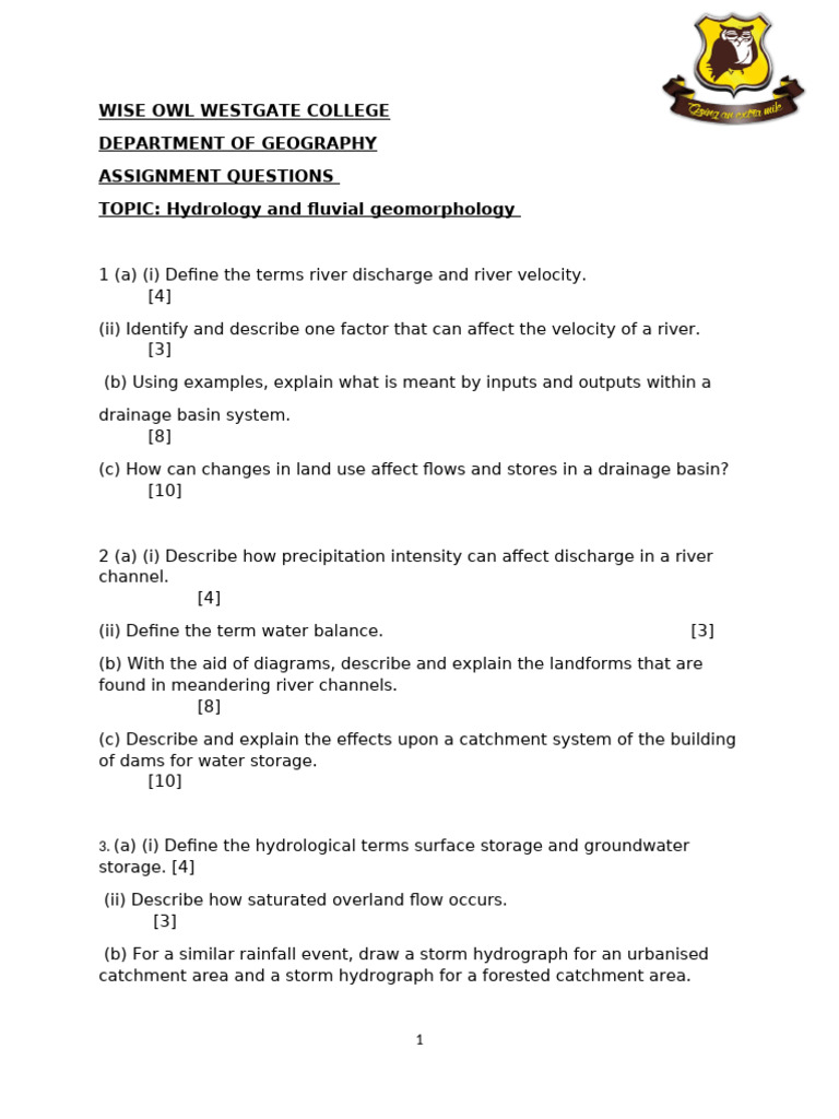Hydrology and Fluvial Geomorphology Assignment | PDF | Flood | River