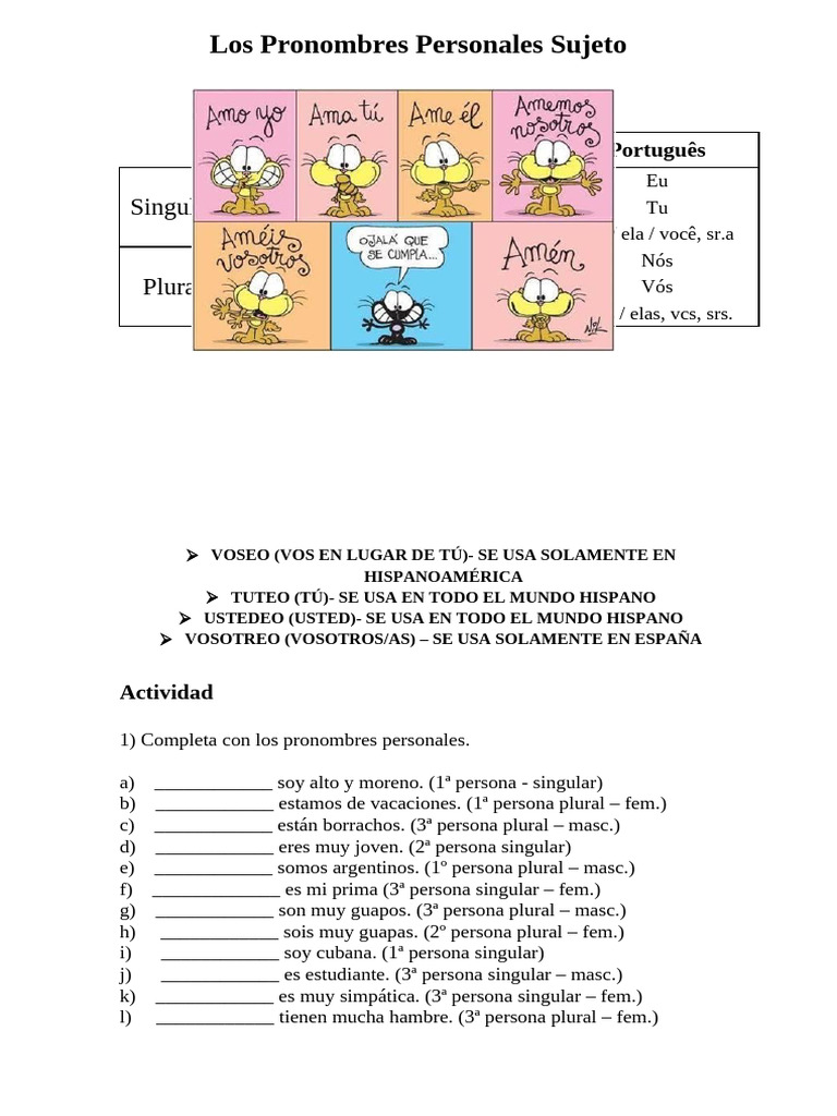 Pronombres Personales en Español | PDF
