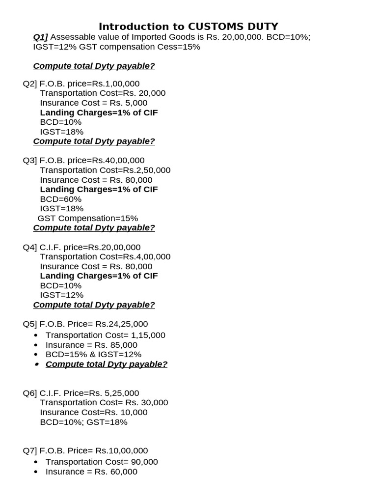 Customs Sheet 1 10-1-25 Qts | PDF