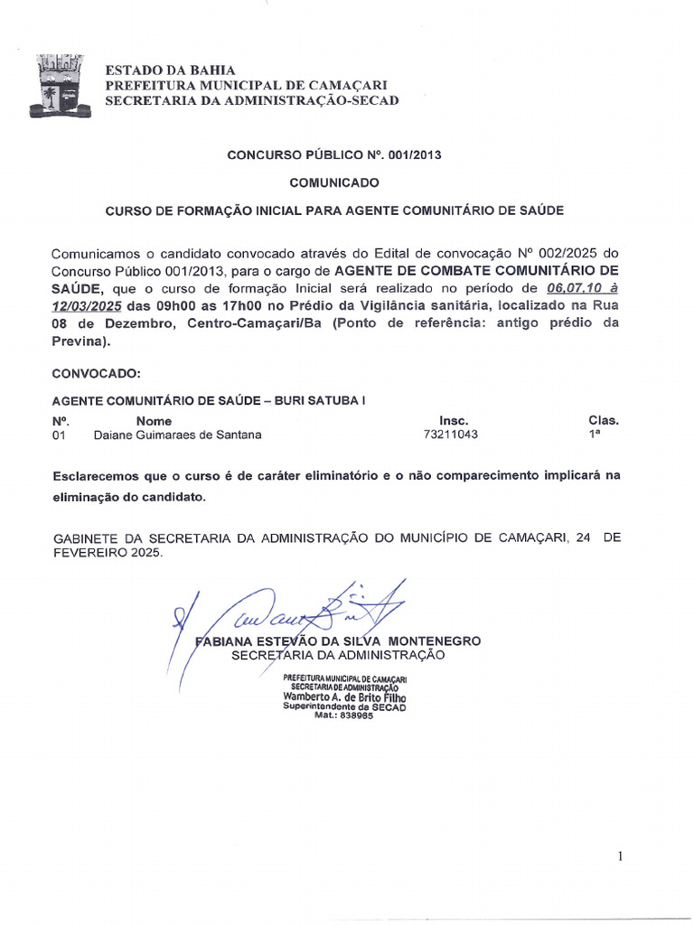 Comunicado Agendamento Do Curso de Formacao Inicial para Acs | PDF