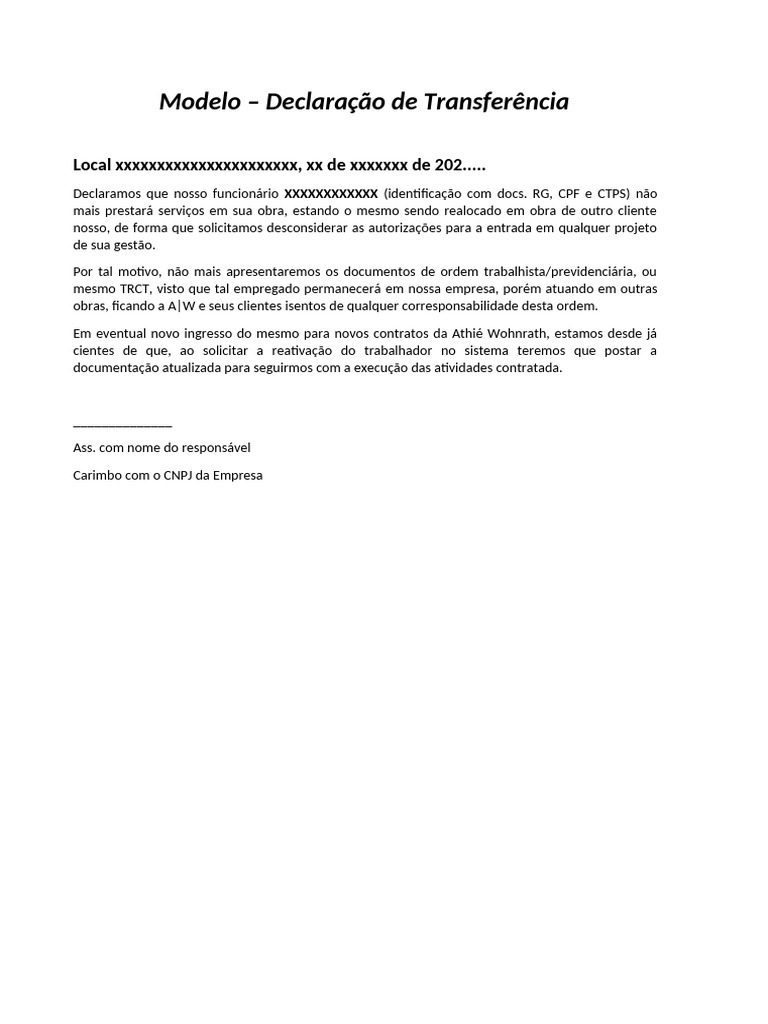 Modelo Declaração de Transferência | PDF